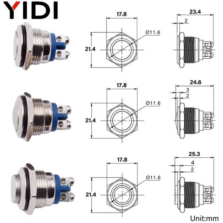 16mm Brass Metal Push Button Switch Waterproof Flat High Ball Head 1NO ...
