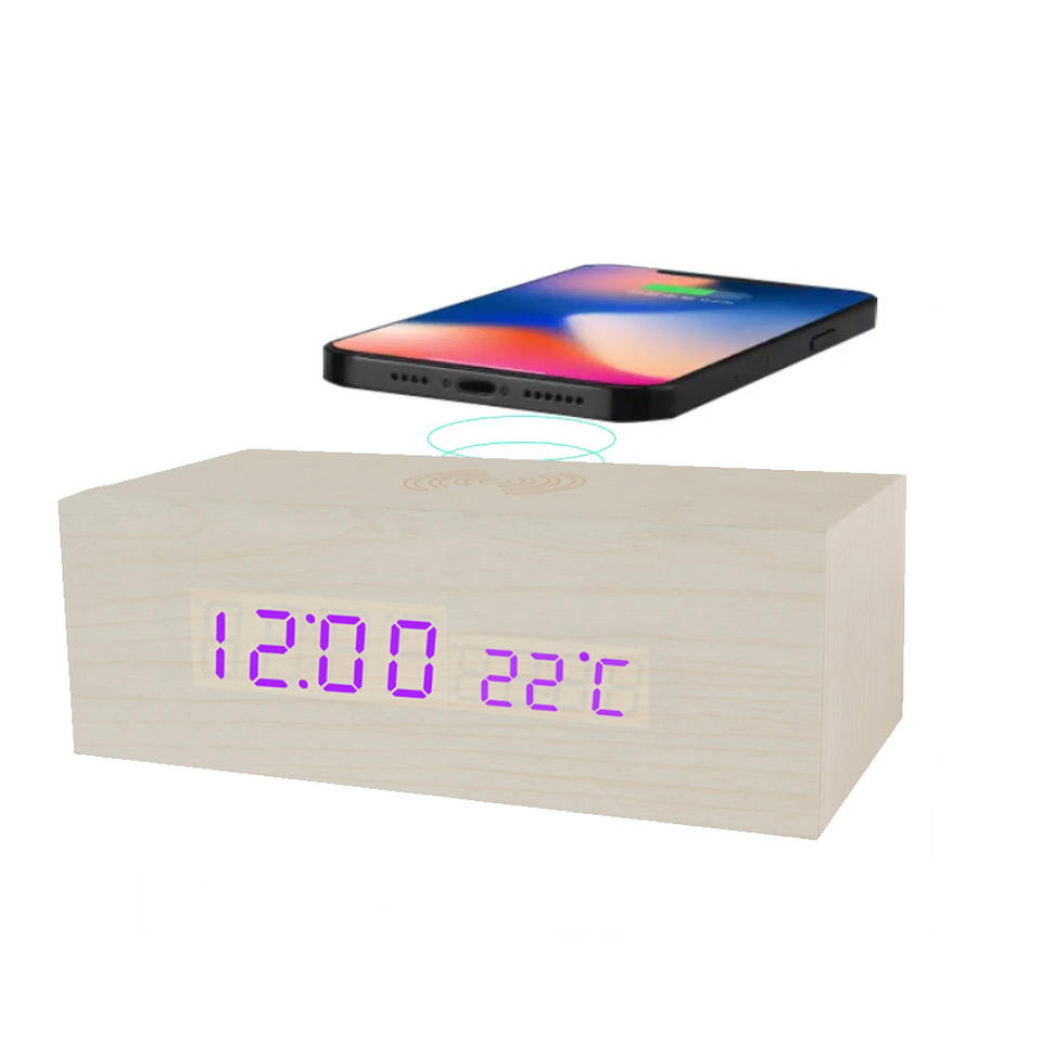 Wooden Led Clock Custom Fast Charging Intelligent Digital Wireless ...