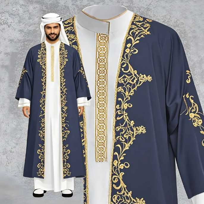Muslim Arabic Ethnic Men's Robe With Intricate Embroidery Dubai Tunic ...