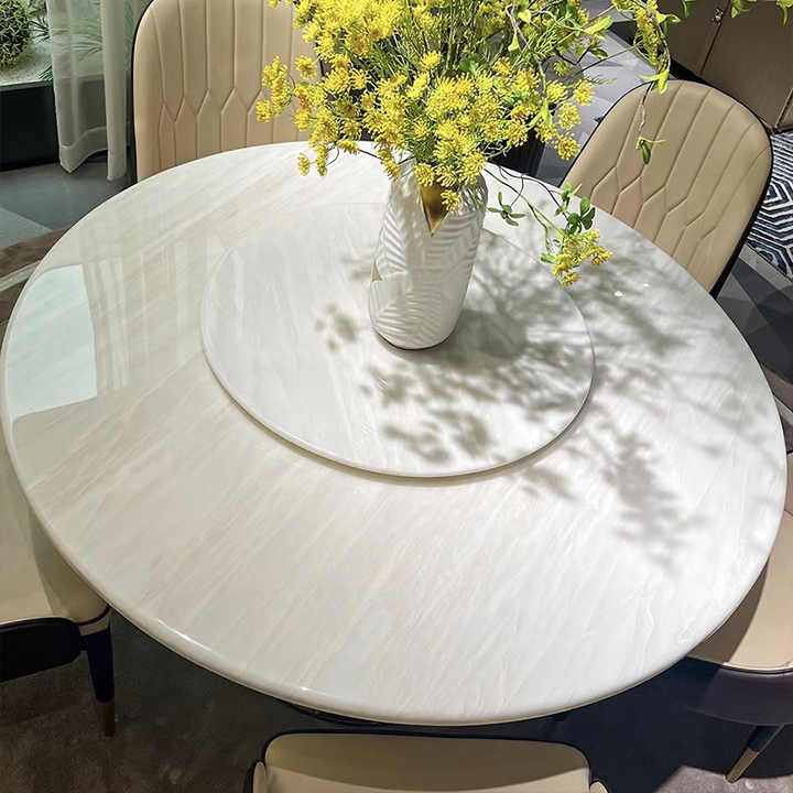 Modern Round Marble Top Dining Table - Venetian Brown