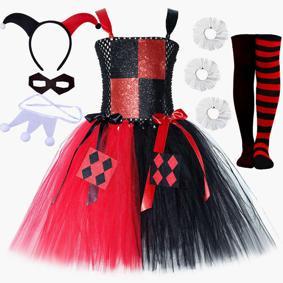 Clown Mesh Puff Dress Costume Set Tutu Dress Cosplay Costume for ...