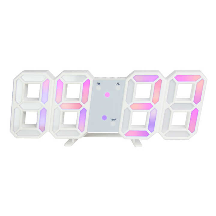 Color RGB 3D LED Wall Watch Alarm Clock Desk & Table Clocks