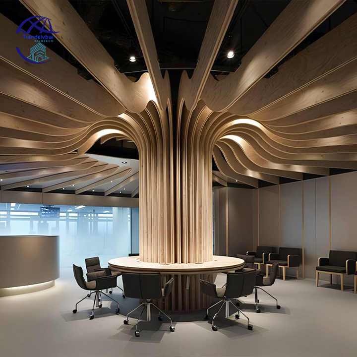 Perforated Wooden Grain Baffle Suspended Ceiling Panels Wave Ceiling ...