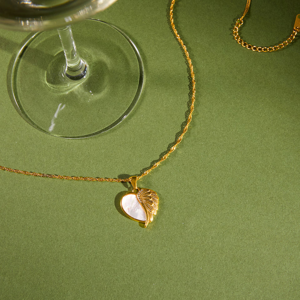 J&D Jewelry 18K Gold Plated Angel Wing Heart Necklace Shell Pendant ...