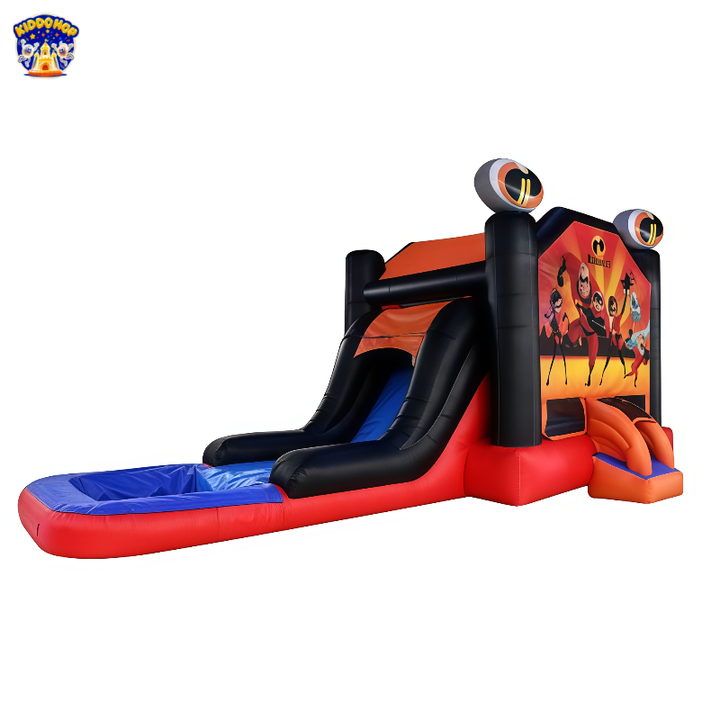 Superhero PVC Inflatable Slide with Character Graphics Red-Black-Orange ...