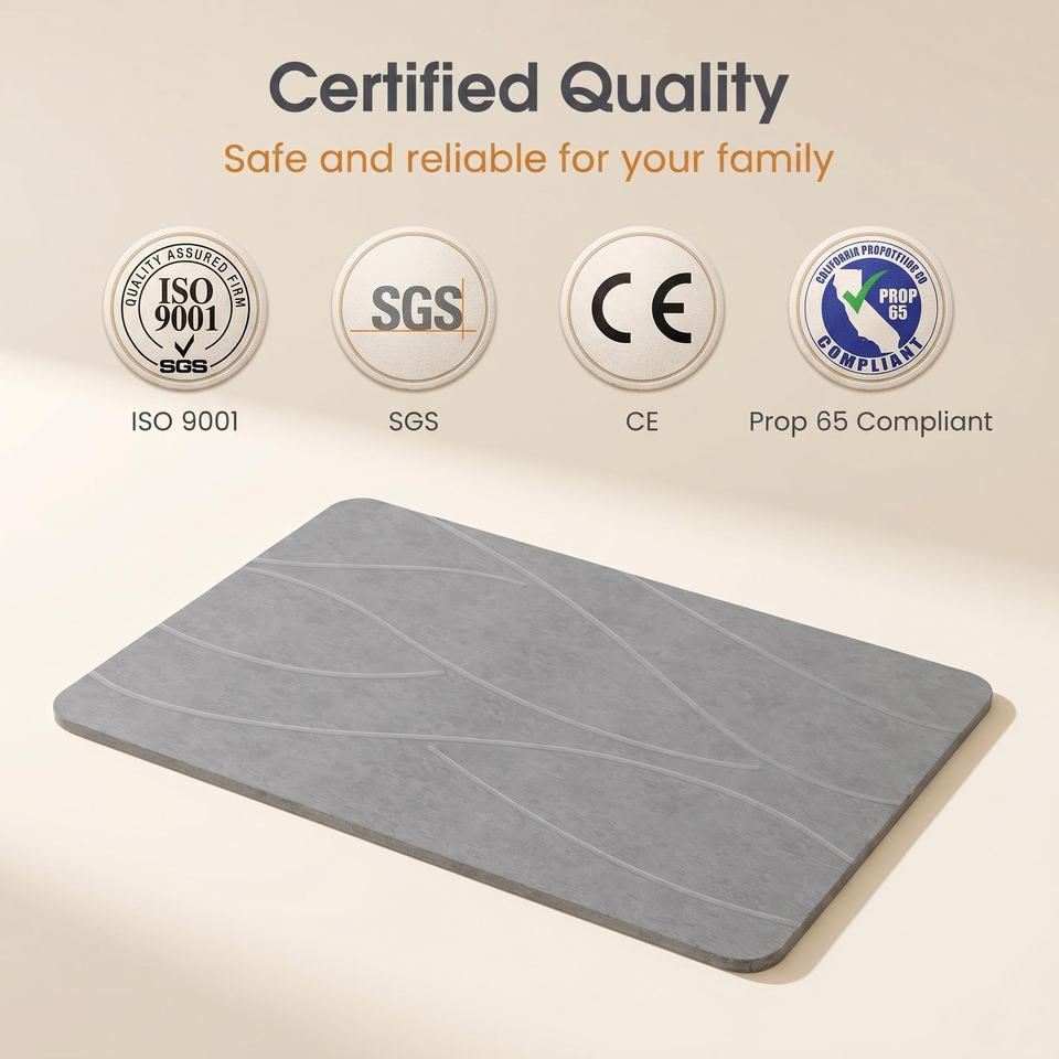 Quick Dry Stone Bath Mat 9mm Non-slip Wave Natural Diatomite 39*60cm ...