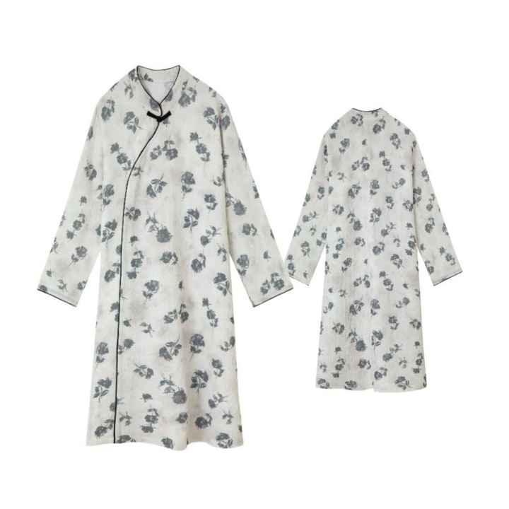 Chinese Cheongsam Ladies Home Pajamas Floral Velour Fabric Soft Smooth ...