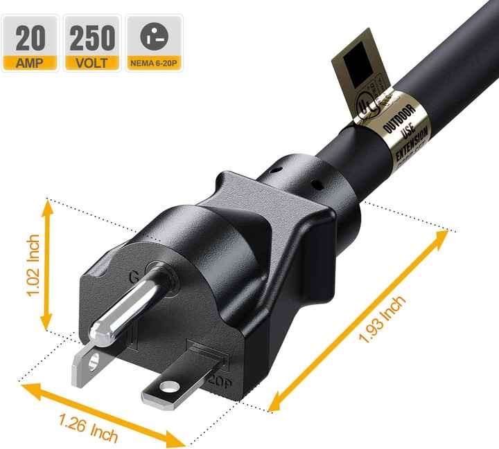 6FT 20 Amp 250 Volt Extension Cable - Heavy Duty & Reliable
