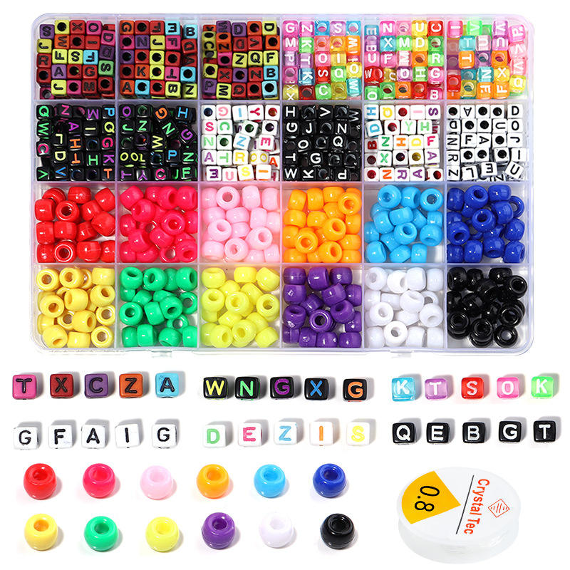 For DIY Pony Beads Set Plastic & Resin Square/Round Large Hole Letter ...