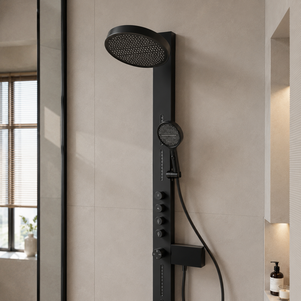 Matte Black Shower Panel System Digital Display Rain Shower Set with ...