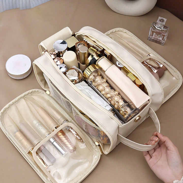 Double Layer Pu Waterproof Storage Portable Fashion Custom logo Zipper ...