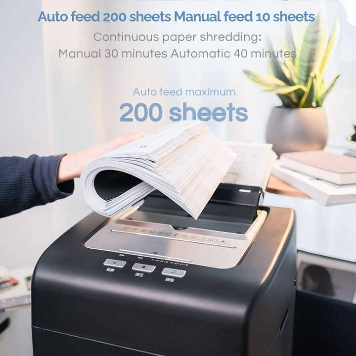 200 Sheet Auto Feed Paper Shredder - Micro Cut & Heavy Duty
