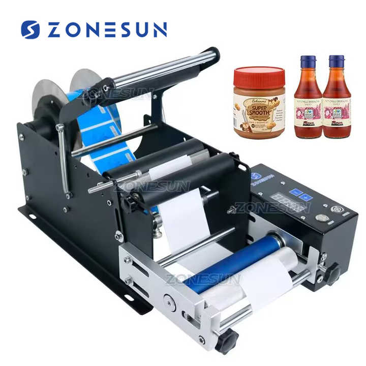 ZONESUN Small Desktop Semi Automatic Spirits Wine Tin Cans Jar Round Bottles Sticker Labeling ...