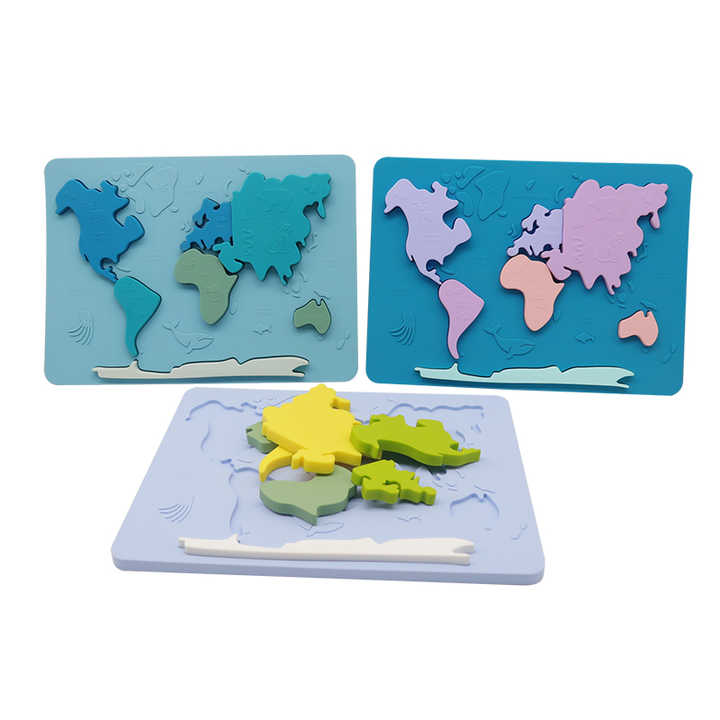 Silicone 3D World Map Puzzles Early learning Matching Board Montessori ...