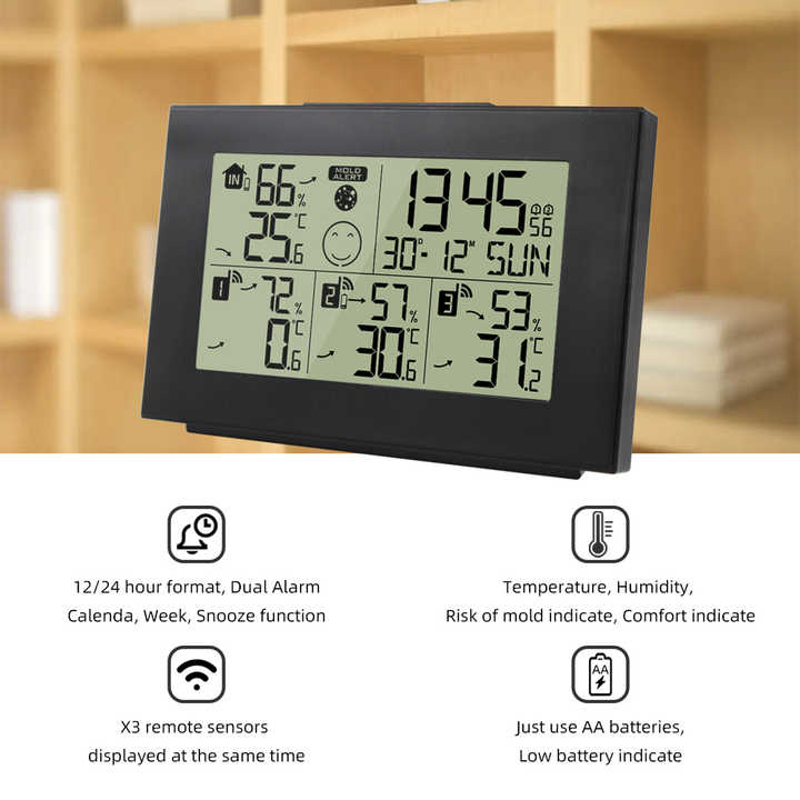 Smart Weather Station with 3 Outdoor Sensors - Fanju FJ3551D
