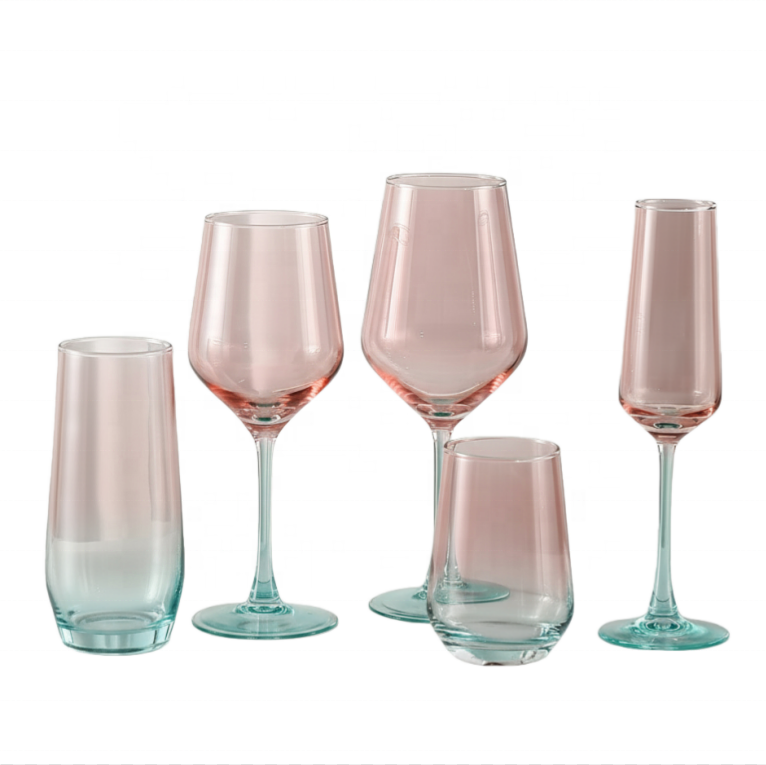 Modern Pink Blue Sprayed Stemmed Glass Set for Weddings Business ...