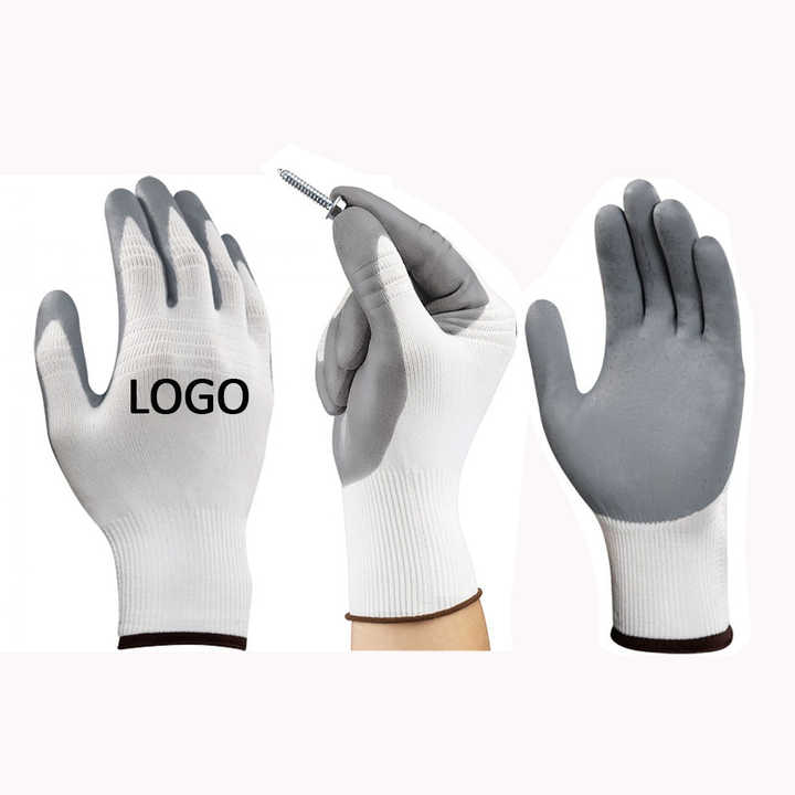 Grease Oil Grip Safety Glove Anti slip Micro Foam Nitrile Coating Gray ...