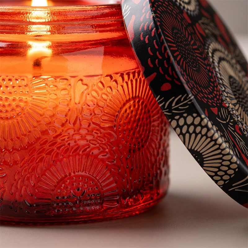 Small Embossed Glass Jar Scented Candle Mini Size Soy Wax Aromatherapy ...