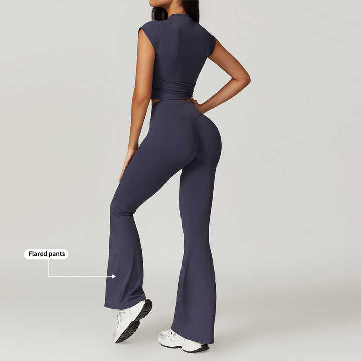Women Flare Gym Leggings Tops Tracksuits Quick Dry 75% Nylon 25% ...