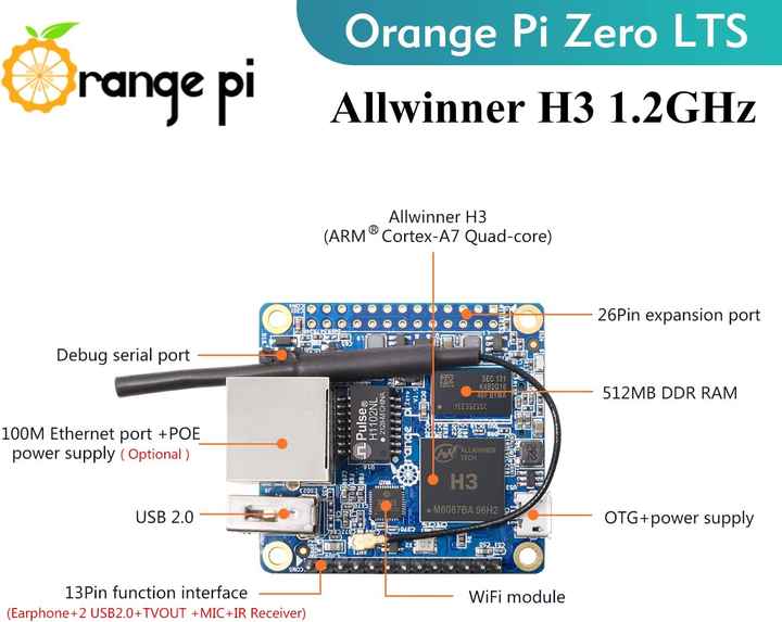 Orange Pi Zero LTS 512MB DDR3 H3 Quad-Core A7 Single Board Computer WiFi Support Open Source ...