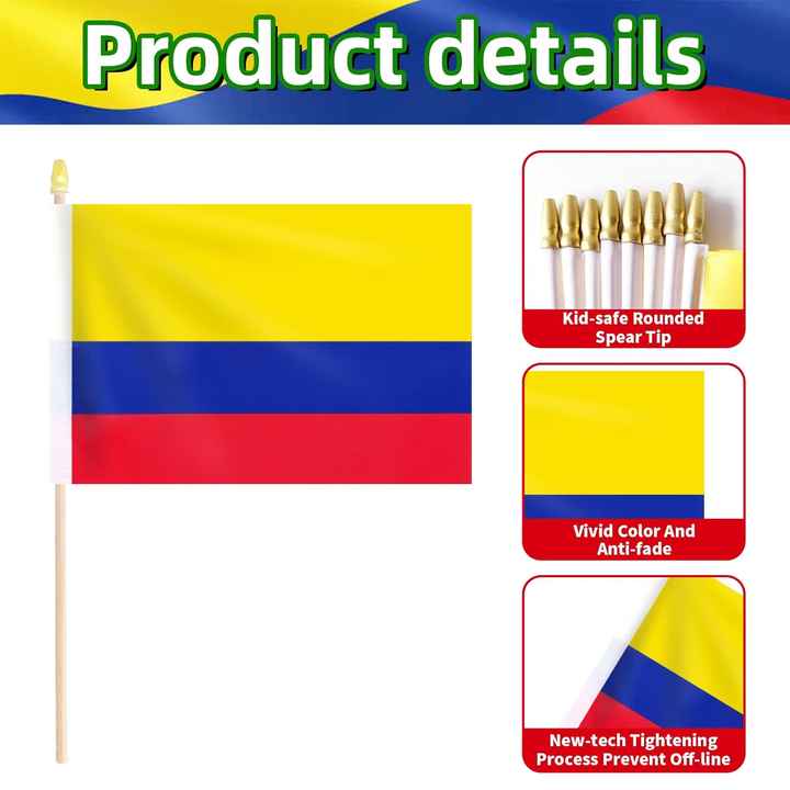 20-Pack 5x8 Inch Handheld Colombian Flags Small Wooden Stick Gold Spear ...