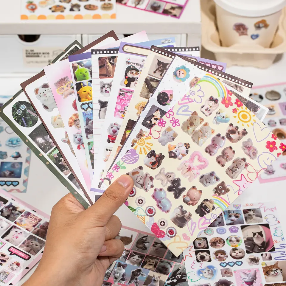20Pcs Cat Daily Series Cute PET Die Cut Stickers Book for Handmade ...