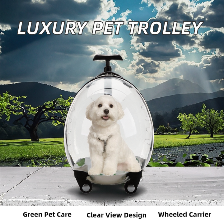 Large Luxury Dog Cat Wheeled Trolley Transparent Outdoor Pet Case Solid ...