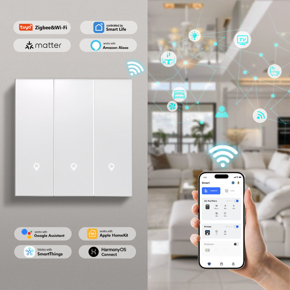 Smart Wall Switch 3 Gang Wi-Fi Tuya App Remote Control Group Control ...