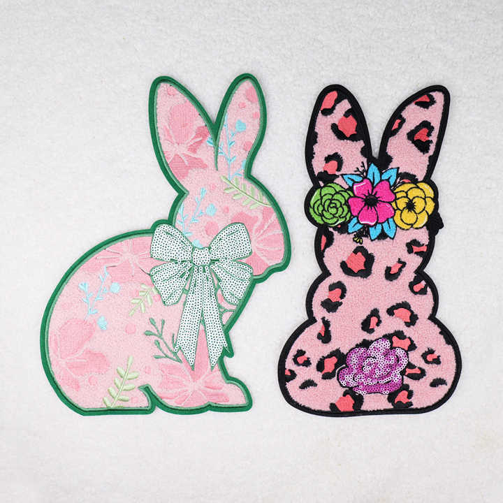 2025 New Design Iron on Large Rabbit Easter Sequin Patches Embroidery ...