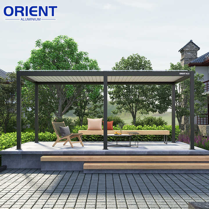 Motorized Aluminum Pergola with Sliding Glass Doors Gazebo and Aluminum Folding Roof Sunfun ...