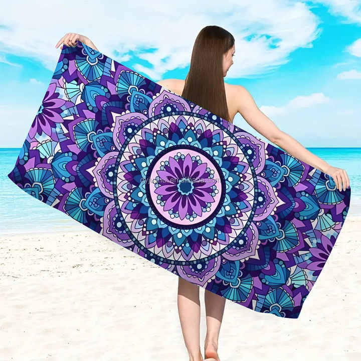 Modern Purple Compass Flower Print Hooded Beach Towel For Women ...