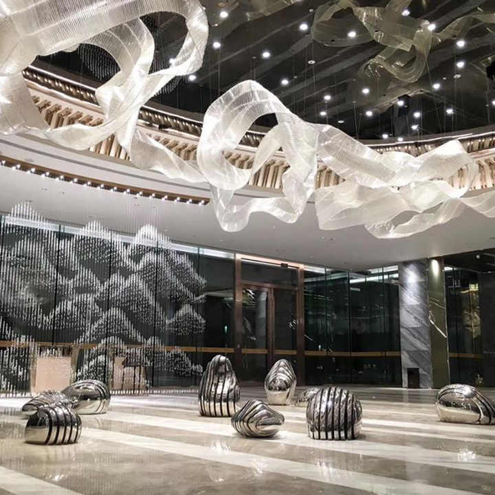 Contemporary Luxury Hotel Lobby Chandelier Ceiling Glass Tube Modern ...