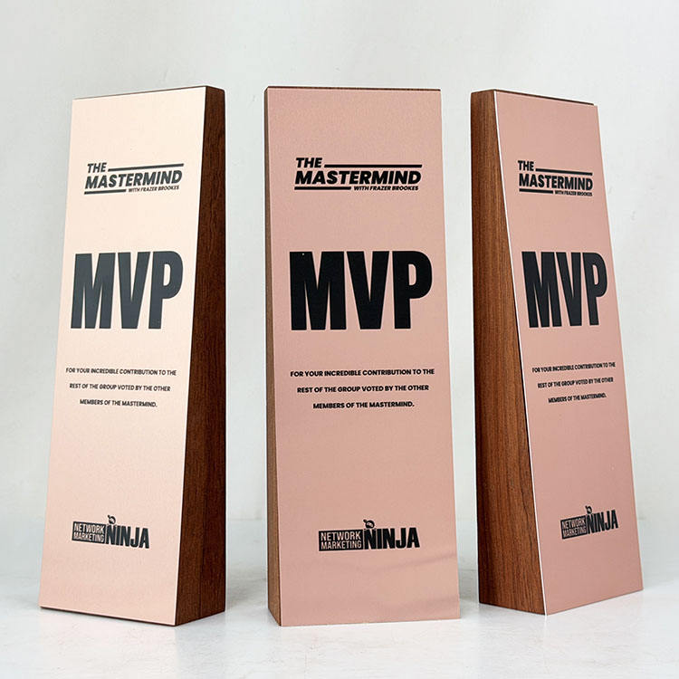 Rose Gold Aluminum Plate Wooden Trophy Award Customize Wooden Trophy ...