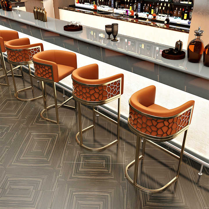 Luxury Modern Gold Metal Bar Stools Stainless Steel Hand Made High Seat ...