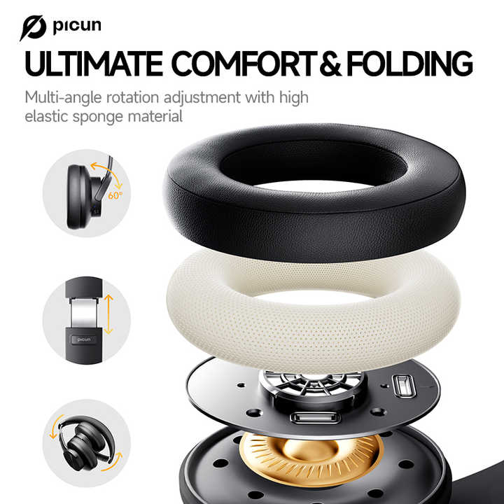 Picun B8 Foldable over Ear Stereo Music Bluetooth Headphones