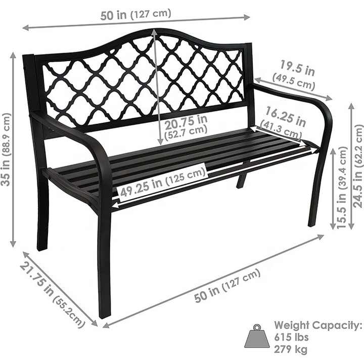 Antique Outdoor Black Cast Iron Grid Garden Bench Relaxing Park Bench ...