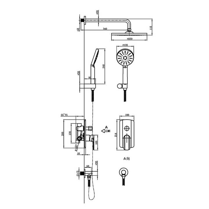 Empolo Luxury Modern Hotel Bathroom Brass Showers Wall Mounted Black ...