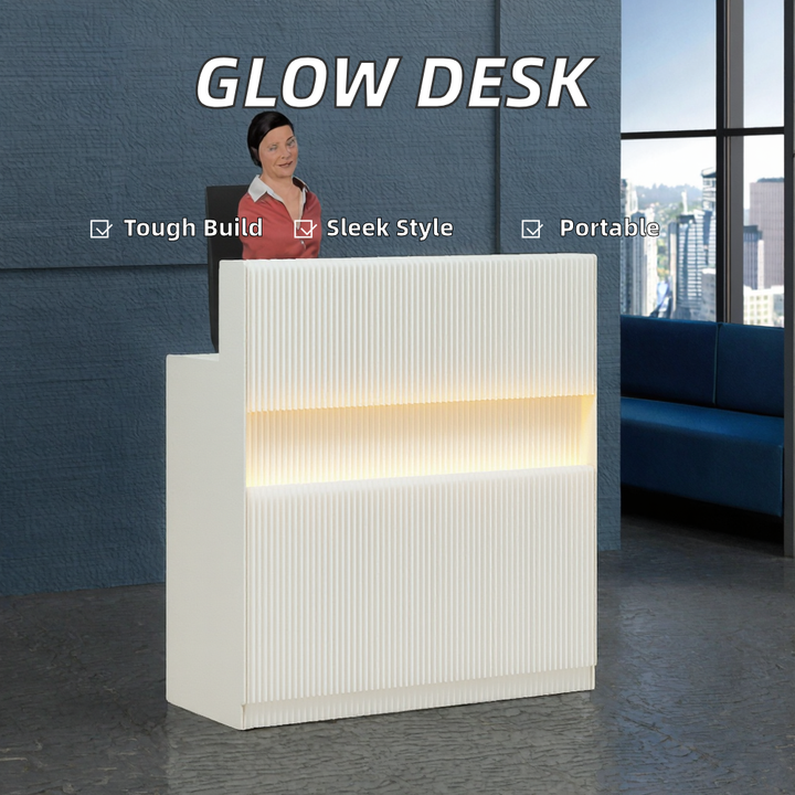 M2 Display Modern Beige Mini Reception Desk with Glowing Light Front ...