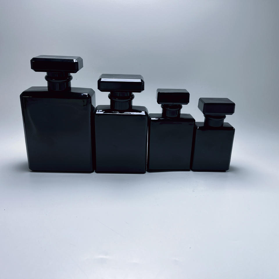 High-End Opaque Black 20ml 30ml 50ml 100ml Faceted Rectangle Glass ...