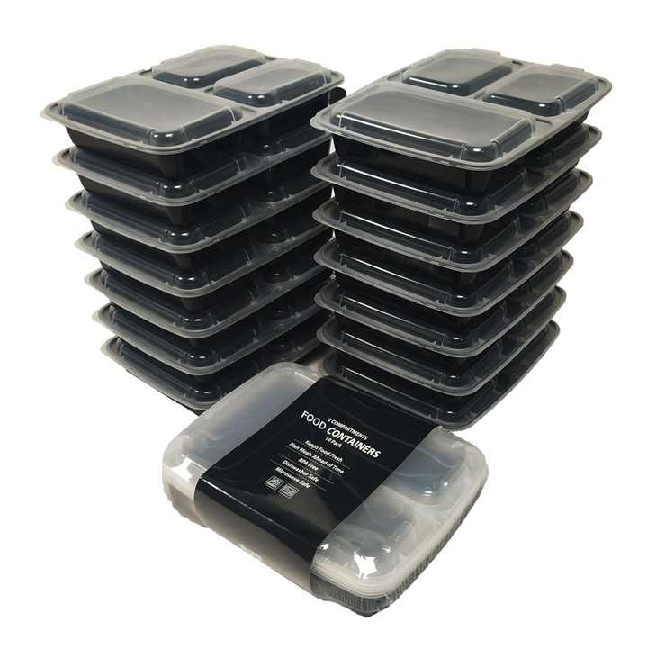 Microwavable Plastic Disposable 3 Compartment Bento Lunch Boxes - BPA ...
