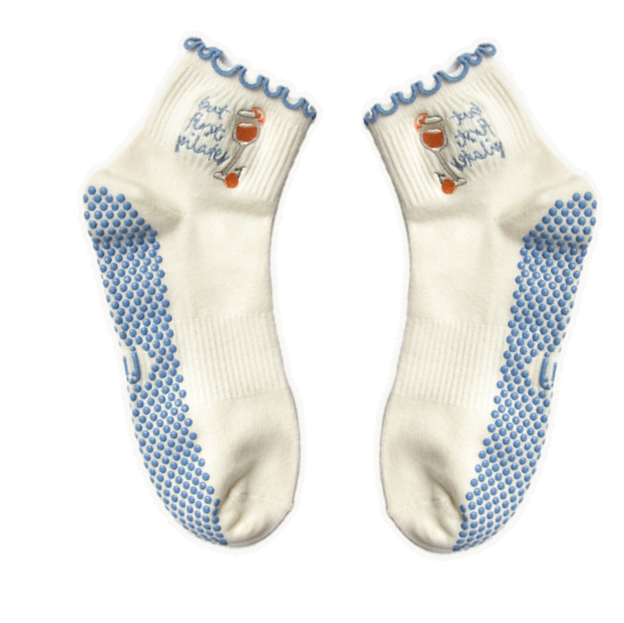 Custom Yoga Pilates Grip Socks - Cute Ruffle Lettuce Embroidery