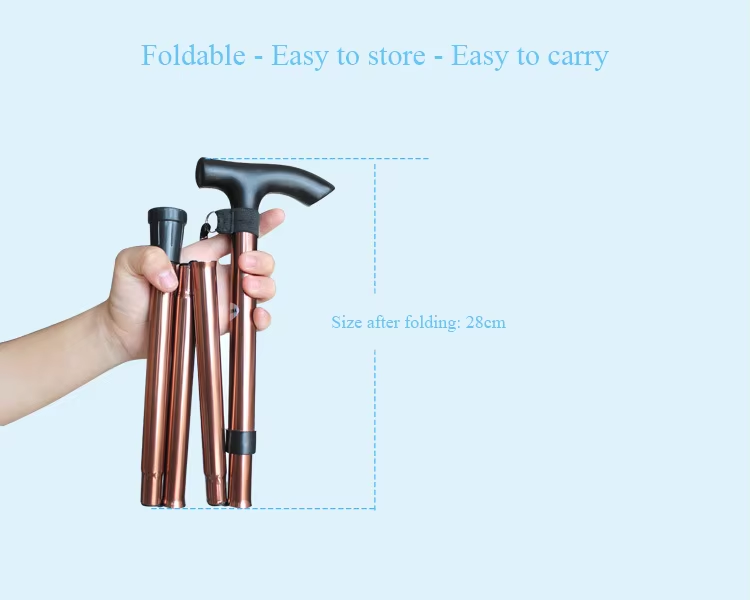 Compact Foldable Rubber Walking Cane with 3-Section Adjustable Length ...
