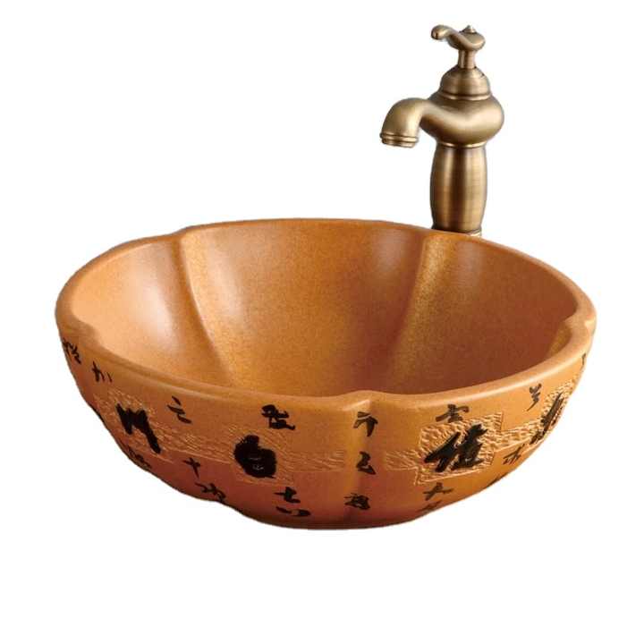 Flower Design Sink Hand Drawing Beautiful Faucet Mount Ceramic Faucet ...