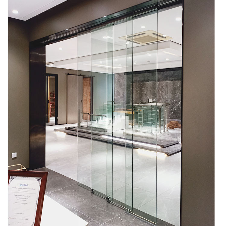 Pintu Geser Kaca Tempered Aluminium Tanpa Frame untuk Ruang Dalam