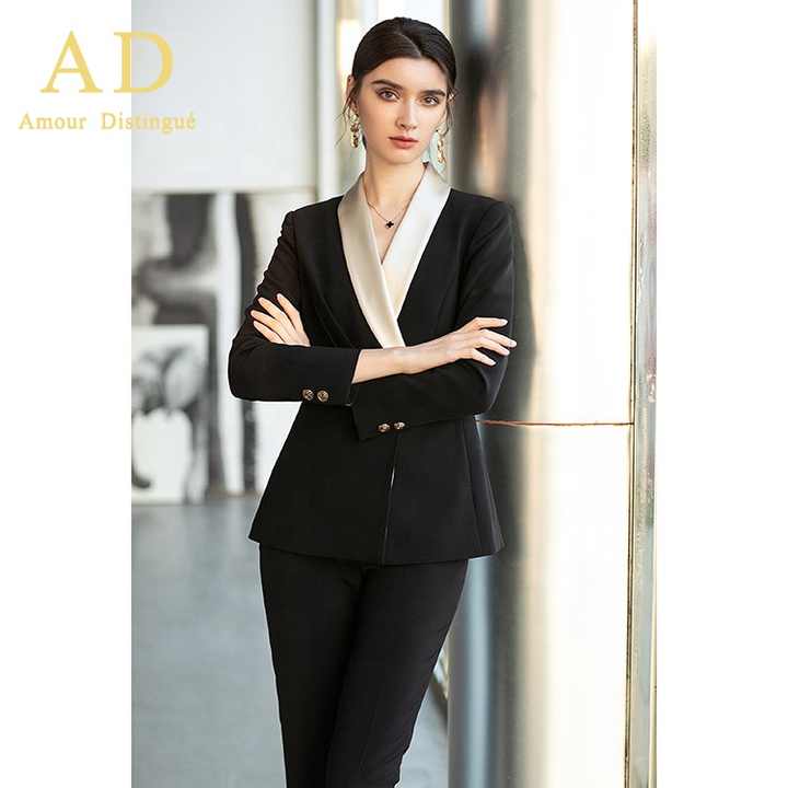Lady's Casual Business Elegant Office Pants Suit Set Two-Piece with ...