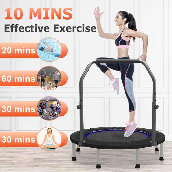 40-Inch Mini Folding Trampoline with Handrail Portable Jumping Exercise ...