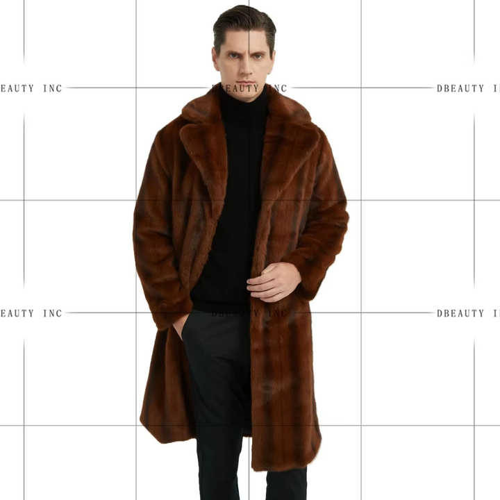 Men's Winter Fox Fur Outwear Long Sleeve Tiger Stripe Trench Coat with ...