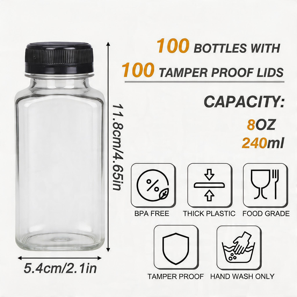 Empty Plastic Juice Bottles Free Shipping 100pcs 240ml Reusable Bulk ...