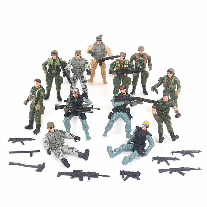 6pcs/lot 9cm Armys Mini Figures Play Set with Weapons Plastic Toy Army ...