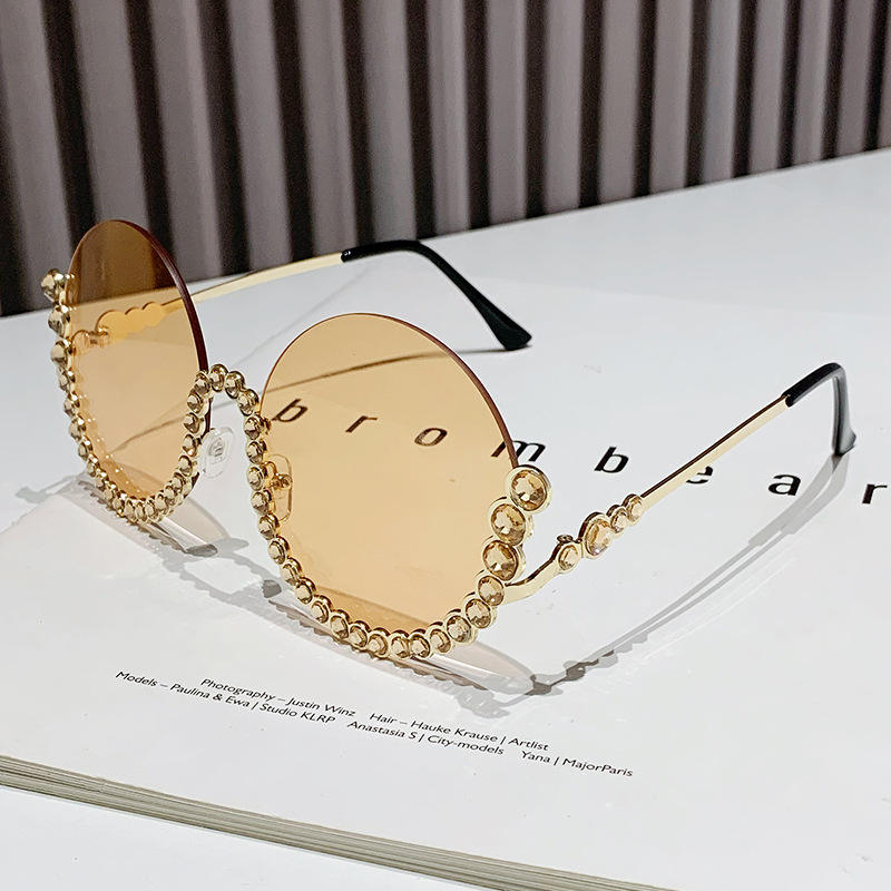 2026 New Luxury Diamond Big Round Sunglasses Women Vintage Designer ...